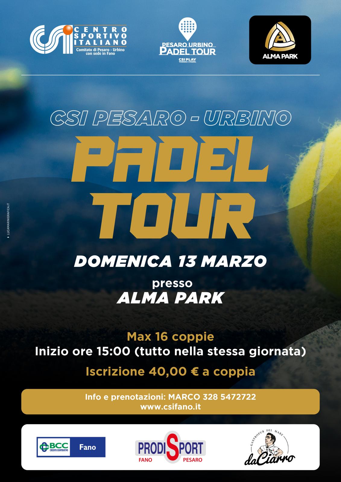 CSI PADEL TOUR, TAPPA ALL’ALMA PARK IL 13 MARZO
