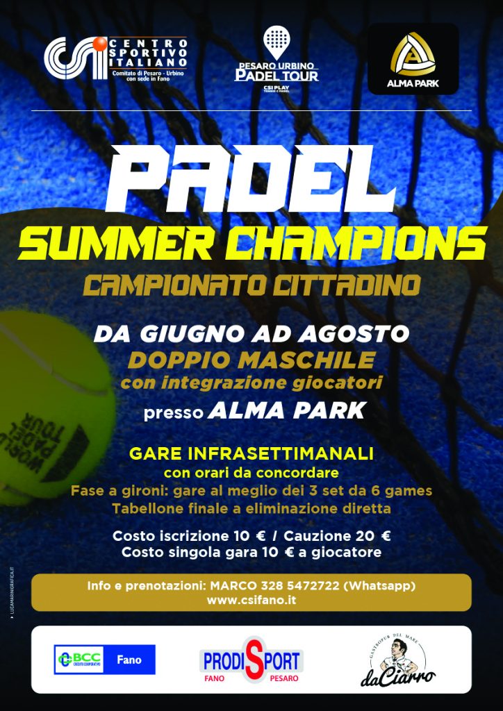 DA GIUGNO ALL’ALMA PARK PADEL SUMMER CHAMPIONS